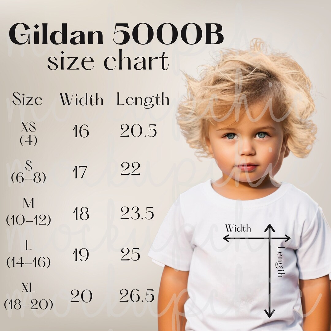 Size Chart Gildan 5000b Youth T-shirt, Style G500b Kids Heavy Cotton Shirt Sizes Guide, Gildan ...