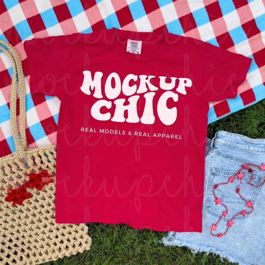 Red Comfort Colors Mockup, 4th of July Tshirt Flatlay, Red Patriotic ...