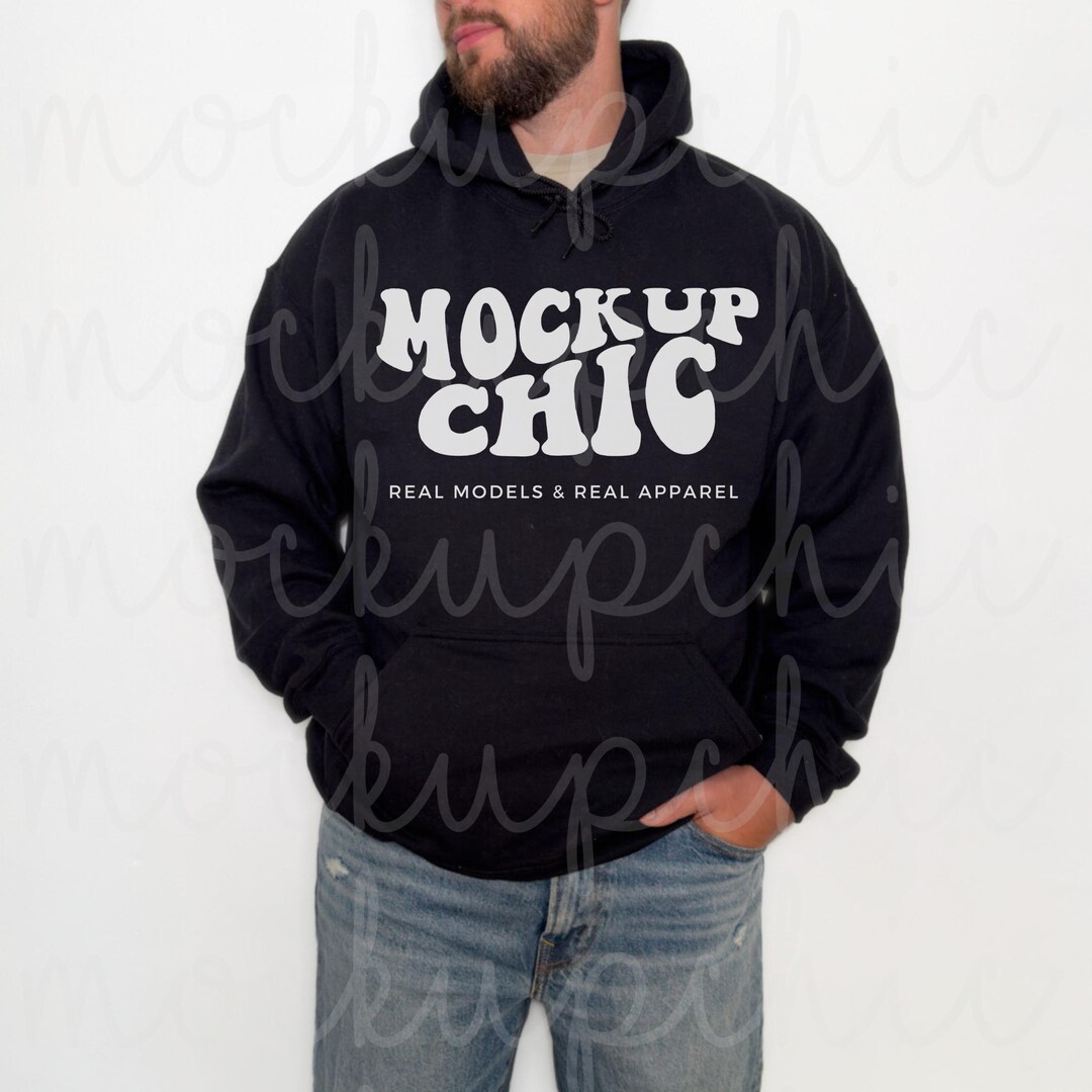 Black Hoodie Male Mockup, Men's Gildan 18500 Hoodie Mock-up, G185 Real ...