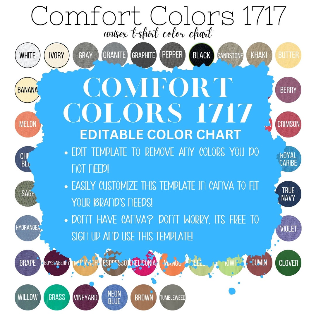 COMFORT COLORS Color Chart Editable 1717, Editable Canva Color Chart ...
