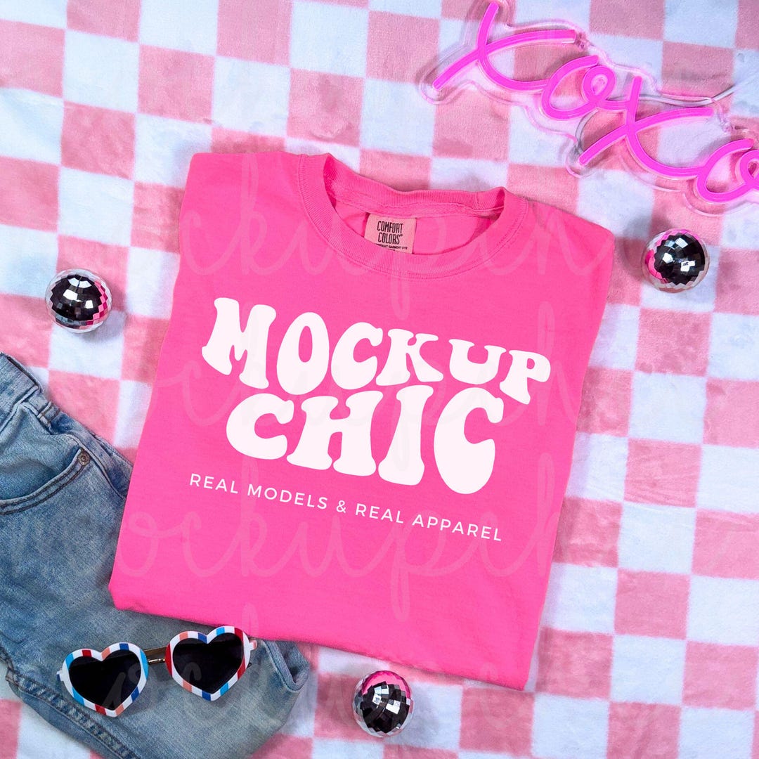 Neon Pink Shirt Flatlay Mockup, Valentine's Day Mock-up, Comfort Colors ...