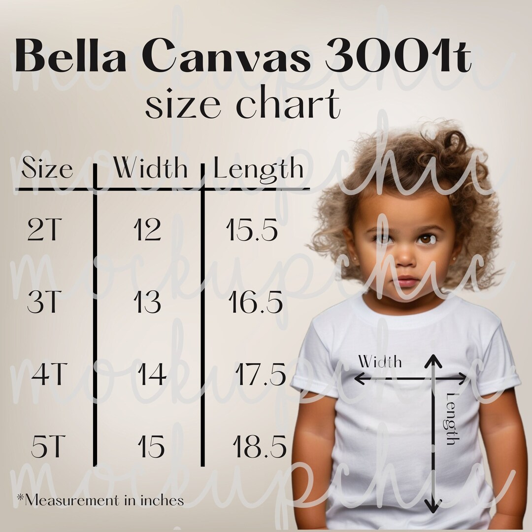 Size Chart Mockup 3001t Bella Canvas Toddler Tshirt, Style 3001t Kids ...
