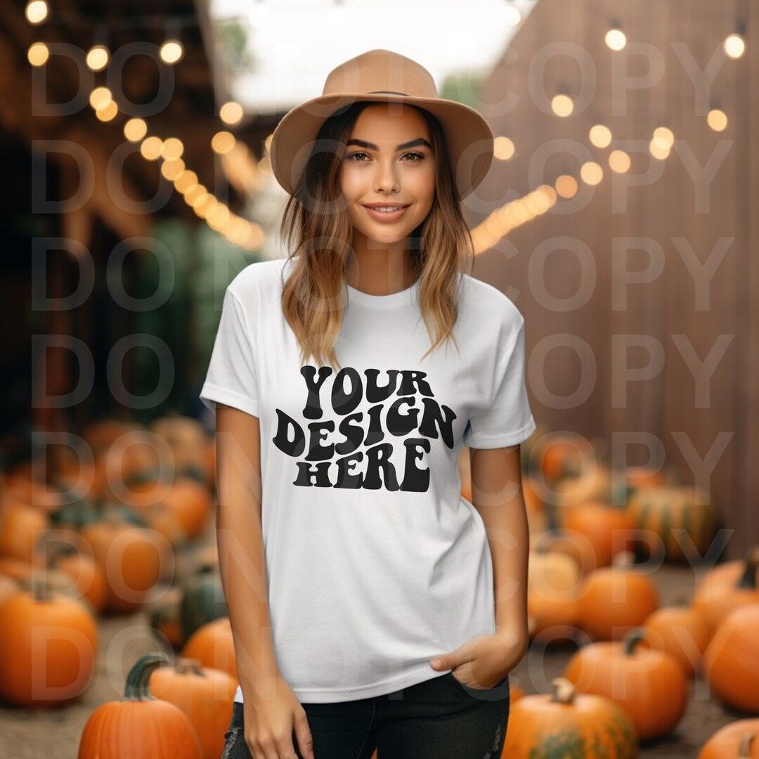 Halloween Mockup White Shirt Woman Fall Mock Ups, 3001 Bella Canvas T ...
