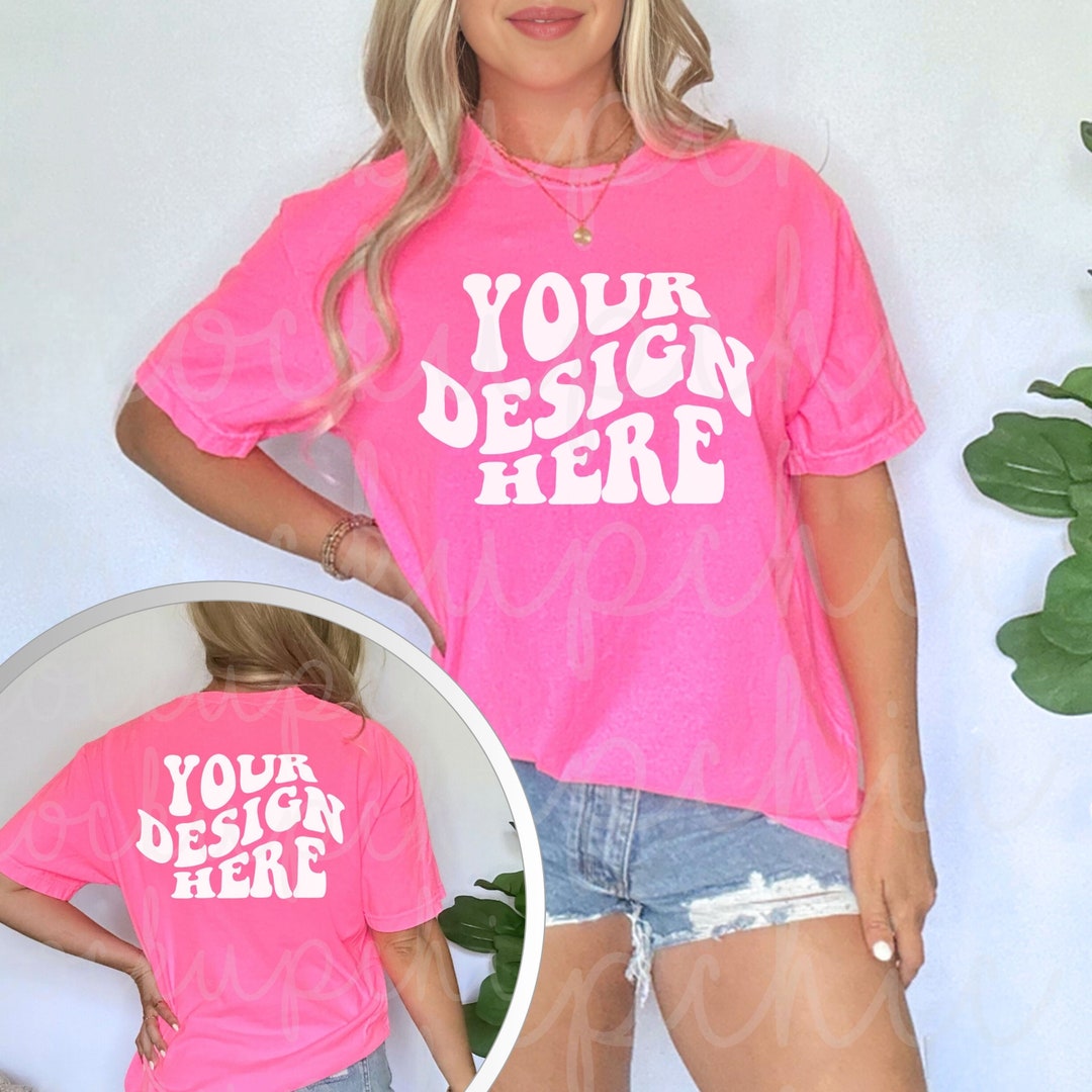 Neon Pink Shirt Mockup, Comfort Colors 1717 Tshirt Mock, Front Back ...