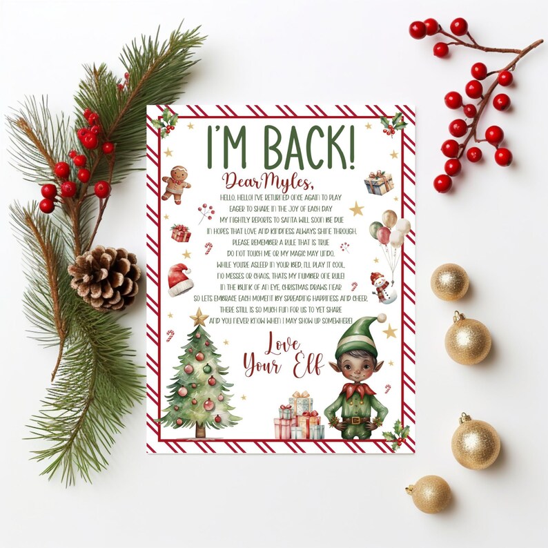 Elf Arrival Letter I'm Back Letter From Elf Hello GIRL Elf Christmas ...
