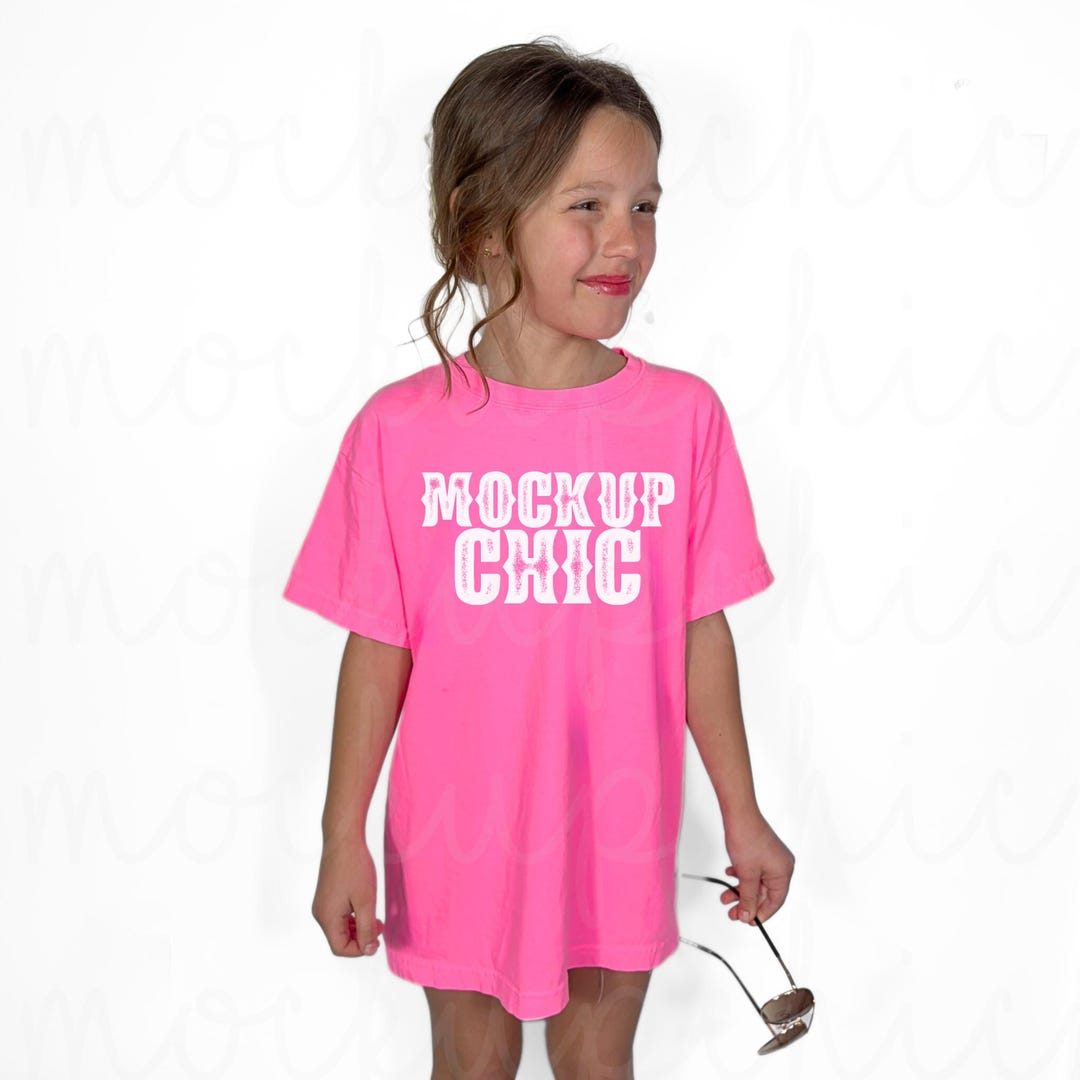 Neon Pink Shirt Mockup, Comfort Colors 9018 Pink T-shirt, Styled Tshirt ...