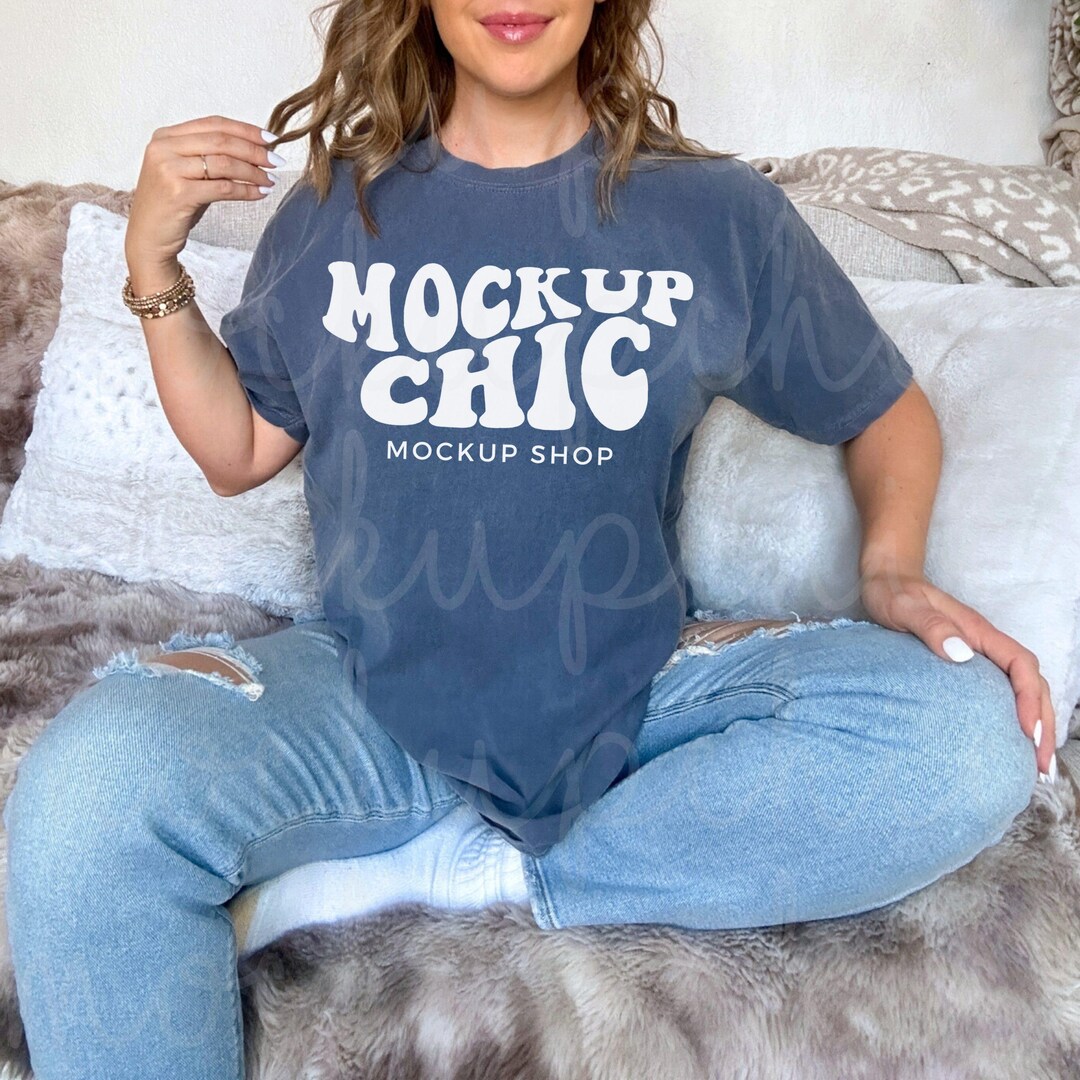 Washed Denim Shirt Mockup, Comfort Colors 1717 Tshirt Photo, Adult ...