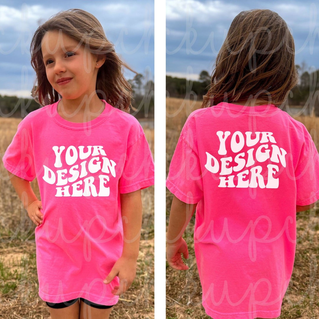 Neon Pink Mockup, FRONT & BACK Shirt Bundle, Comfort Colors 9018 Shirt ...