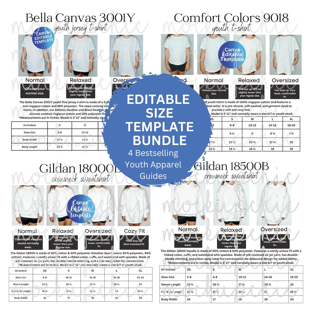 Size Chart Bundle Sweatshirt Tshirt Hoodie Sizing Guide Mockup Template ...