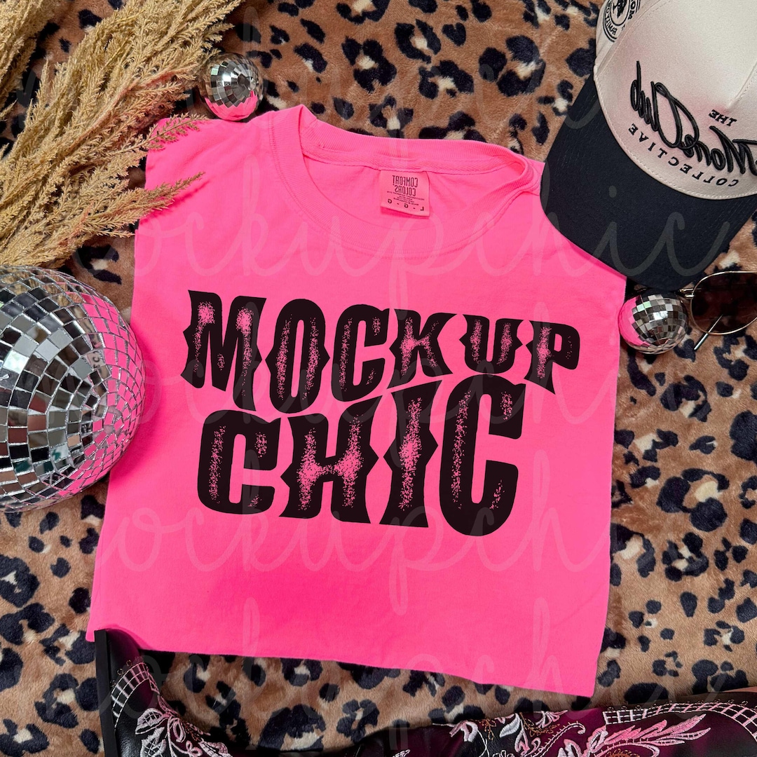 Neon Pink Comfort Colors Flatlay Mockup, C1717 Neon Pink Shirt Mock-up ...