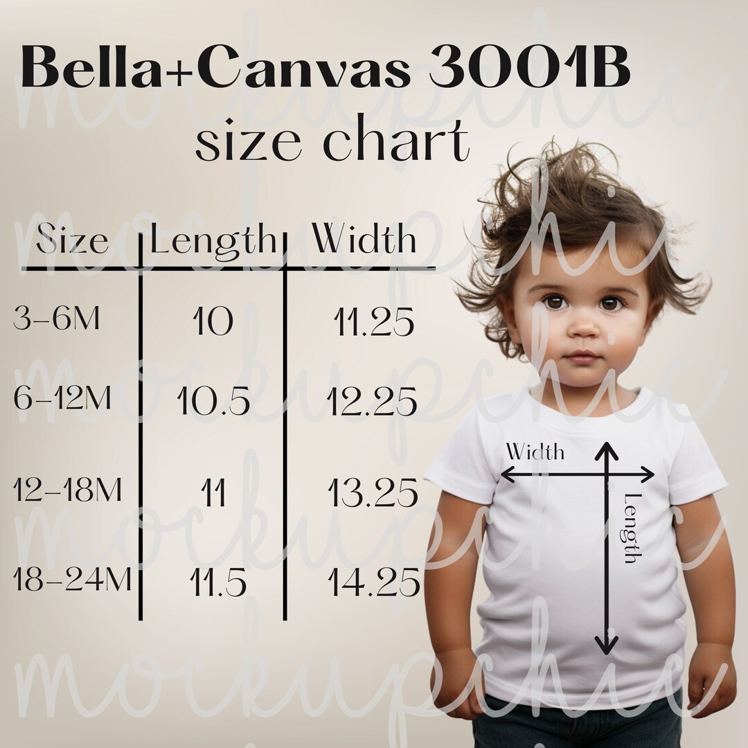 Size Chart Bella Canvas 3001 Tshirt, Style 3001b Baby Shirt Sizing ...