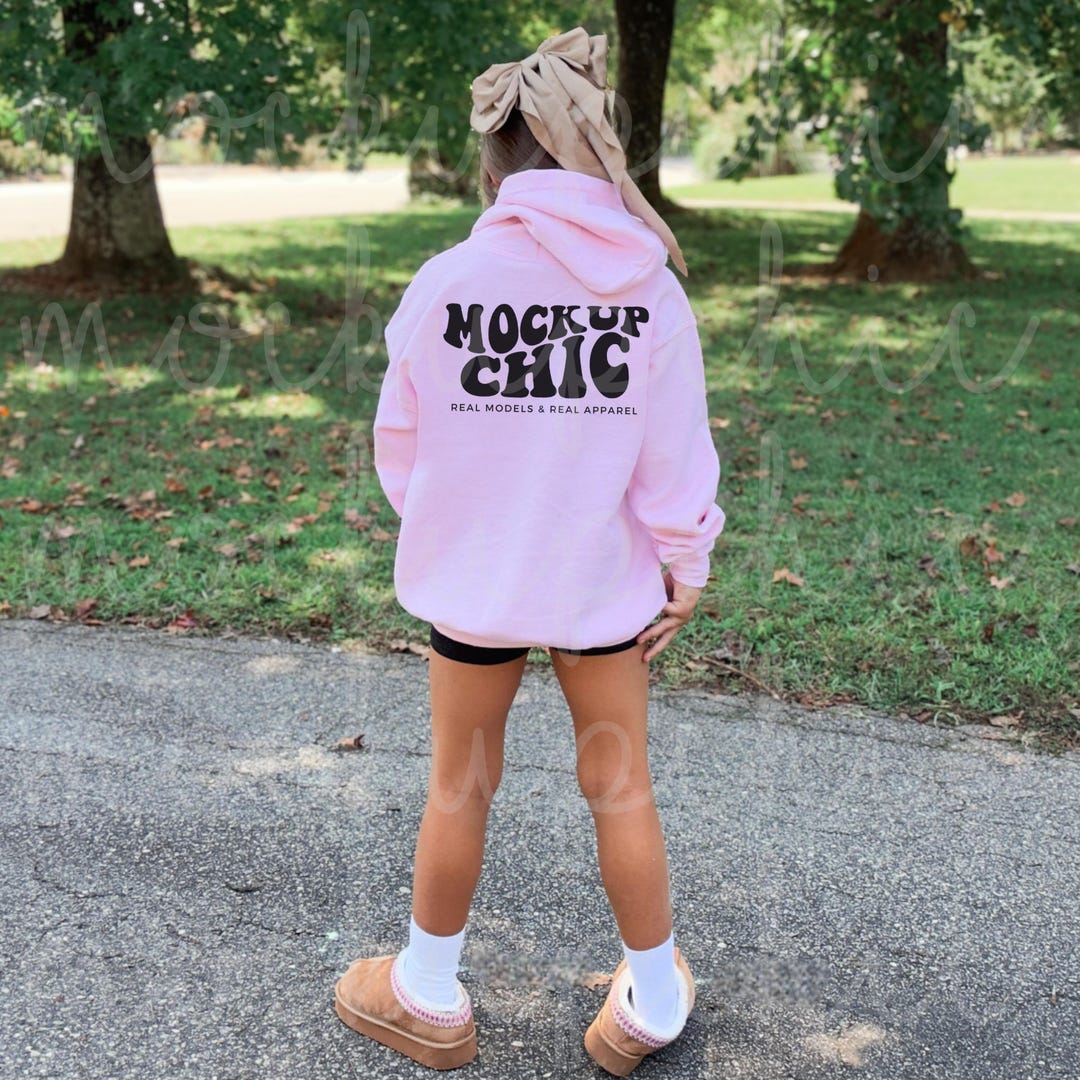 Light Pink Back of Hoodie Mockup, Kid Gildan 18500b Pink Mock Up, Girl ...