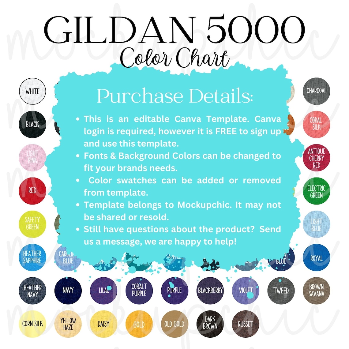 Gildan 5000 Color Chart, Editable 5000 Tshirt Gildan Canva Color Chart ...