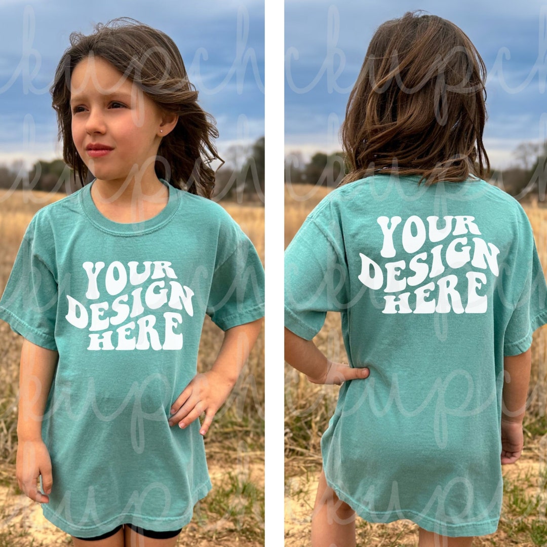 Seafoam FRONT & BACK Shirt Mockup, Comfort Colors 9018 Bundle, Kids ...