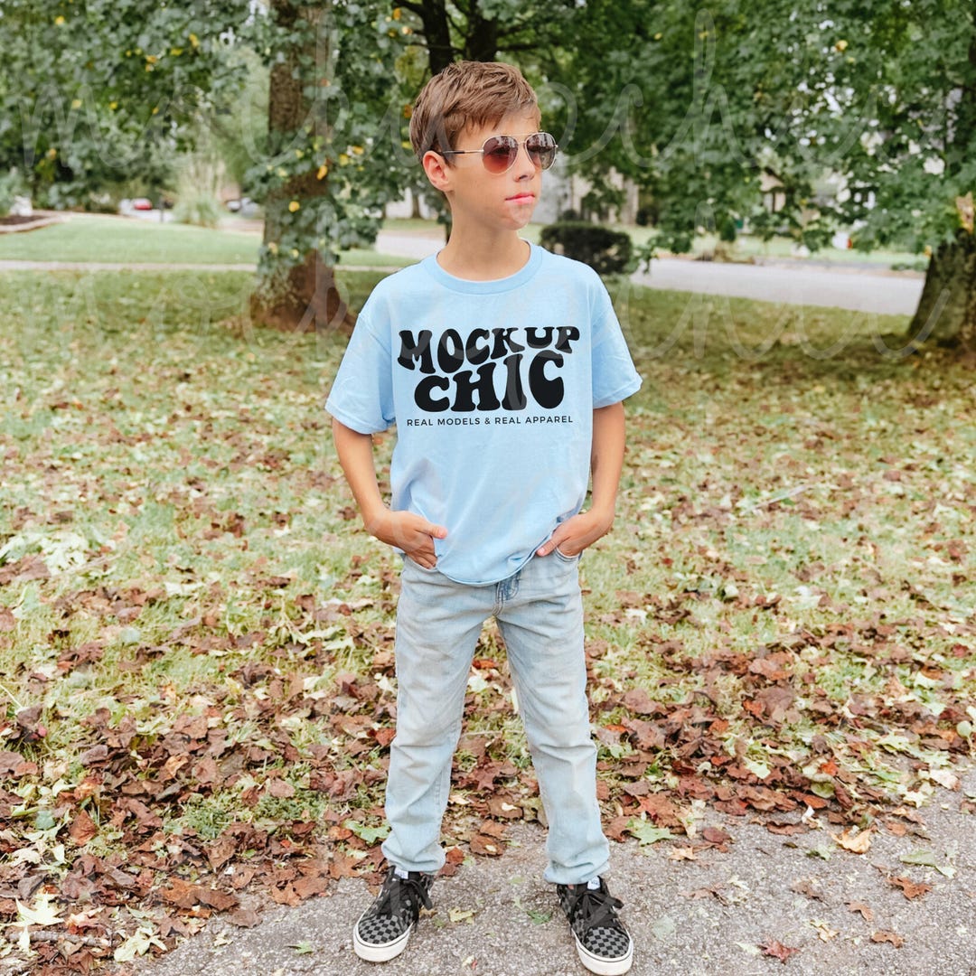 Light Blue Gildan 5000b Mockup, Kid Blue Shirt Mock-up, Youth Blue T ...