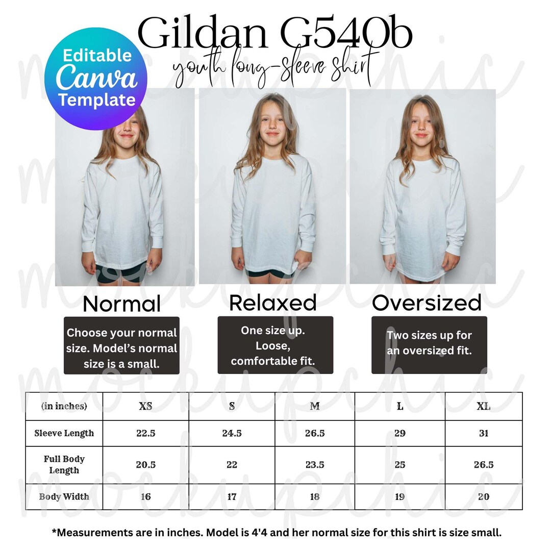 Gildan G540b Size Chart, Gildan Youth Long-sleeve Sizing Template ...