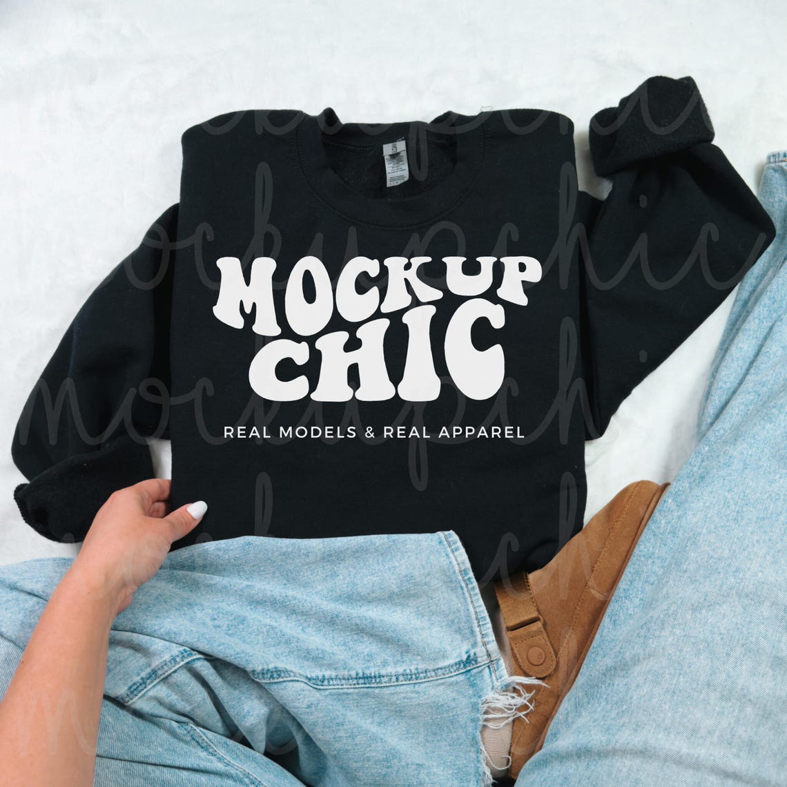 Black Sweatshirt Flat Lay Mockup, Gildan 18000 Crewneck Flatlay Mock-up ...