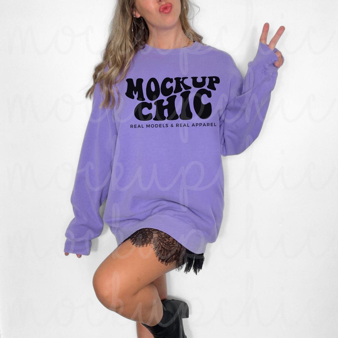 Violet Sweatshirt Sleeve Mockup, Purple Comfort Colors 1566 Mock-up ...