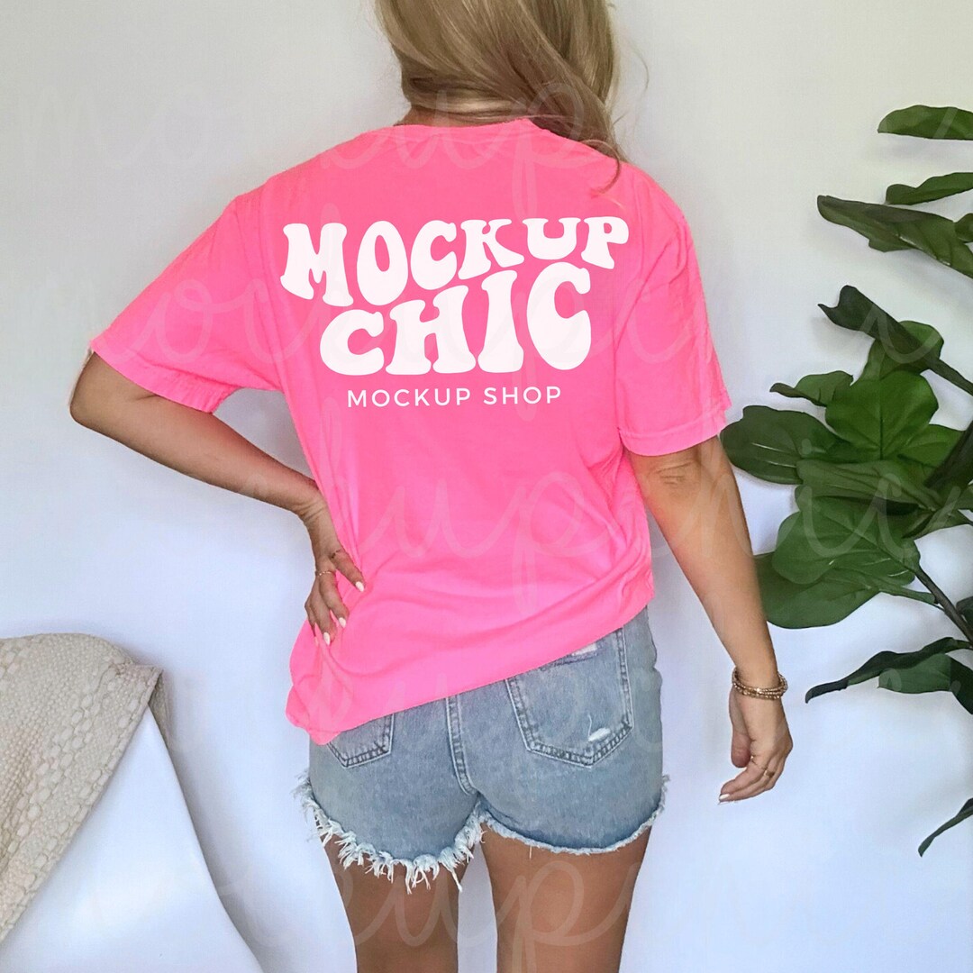 Neon Pink Back of Shirt Mockup, Comfort Colors 1717 Tshirt, Adult Woman ...