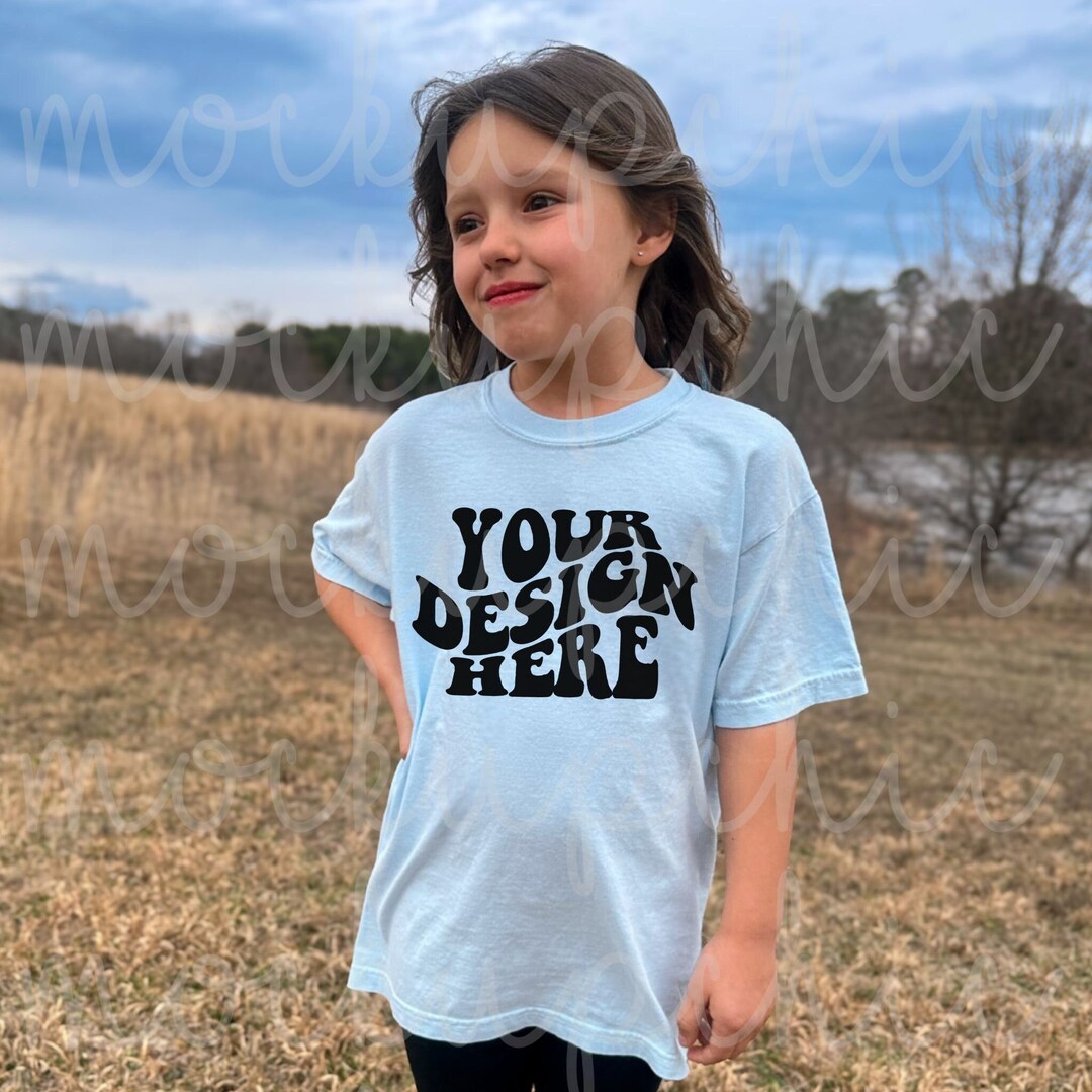 Chambray Mockup Comfort Colors 9018 | Youth Light Blue Tshirt Mockups ...