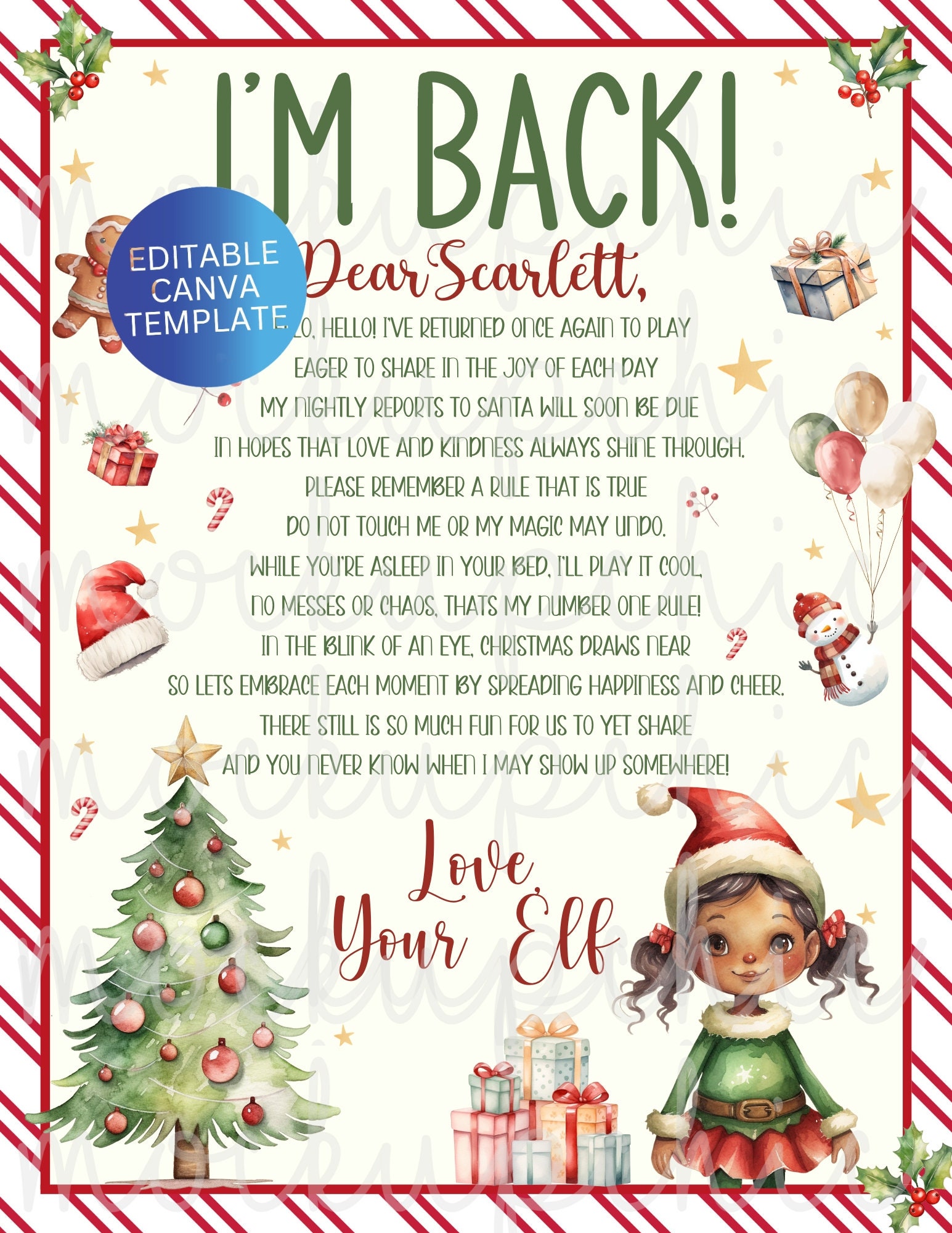 Elf Arrival Letter Girl I'm Back Letter From Elf Hello Elf Christmas ...