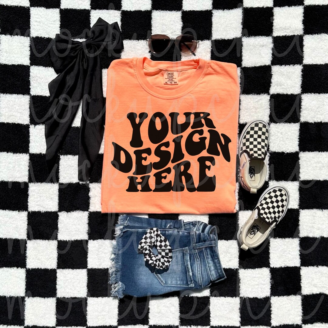 Neon Cantaloupe Shirt Flatlay Mockup, Comfort Colors 1717 Orange T ...