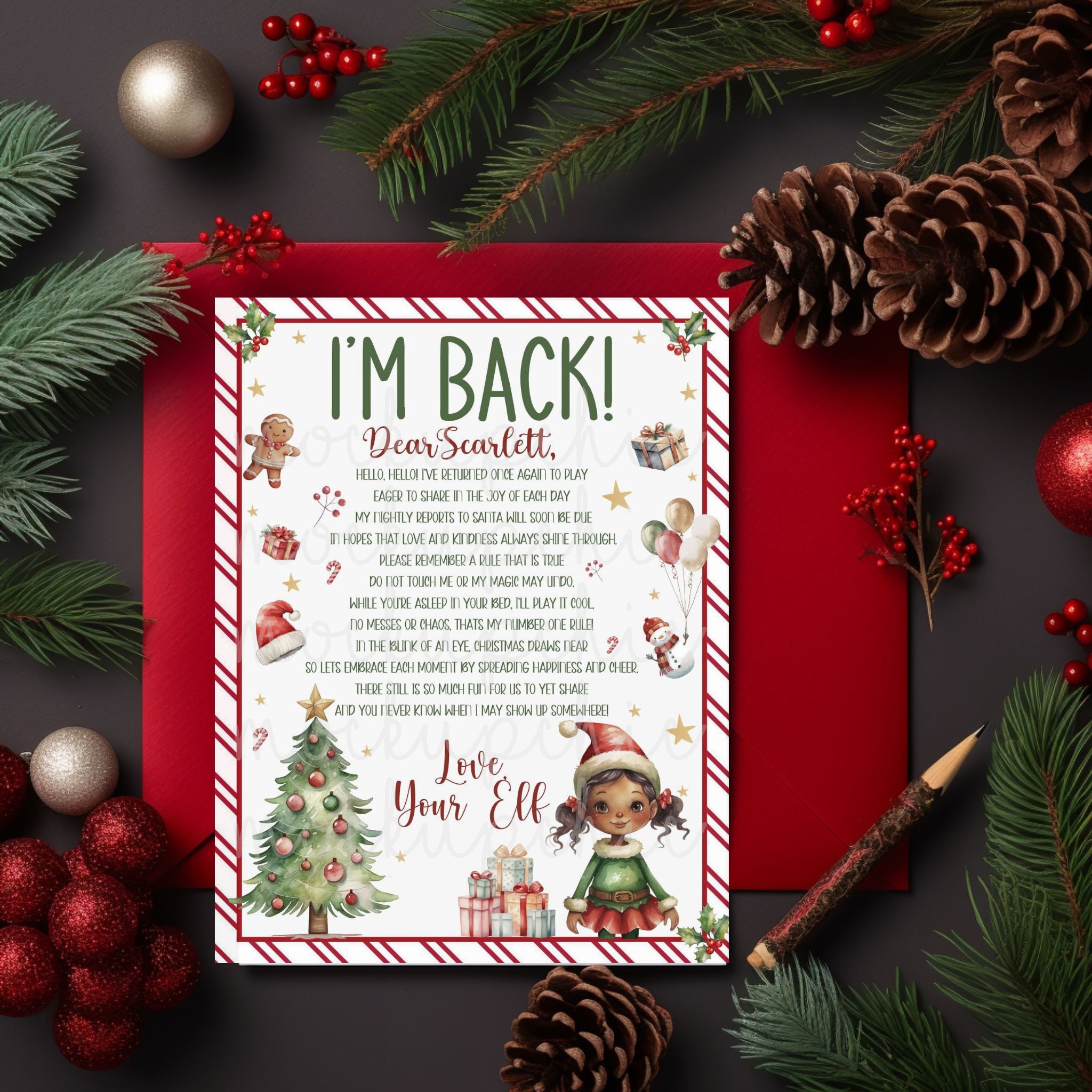 Elf Arrival Letter Girl I'm Back Letter From Elf Hello Elf Christmas ...