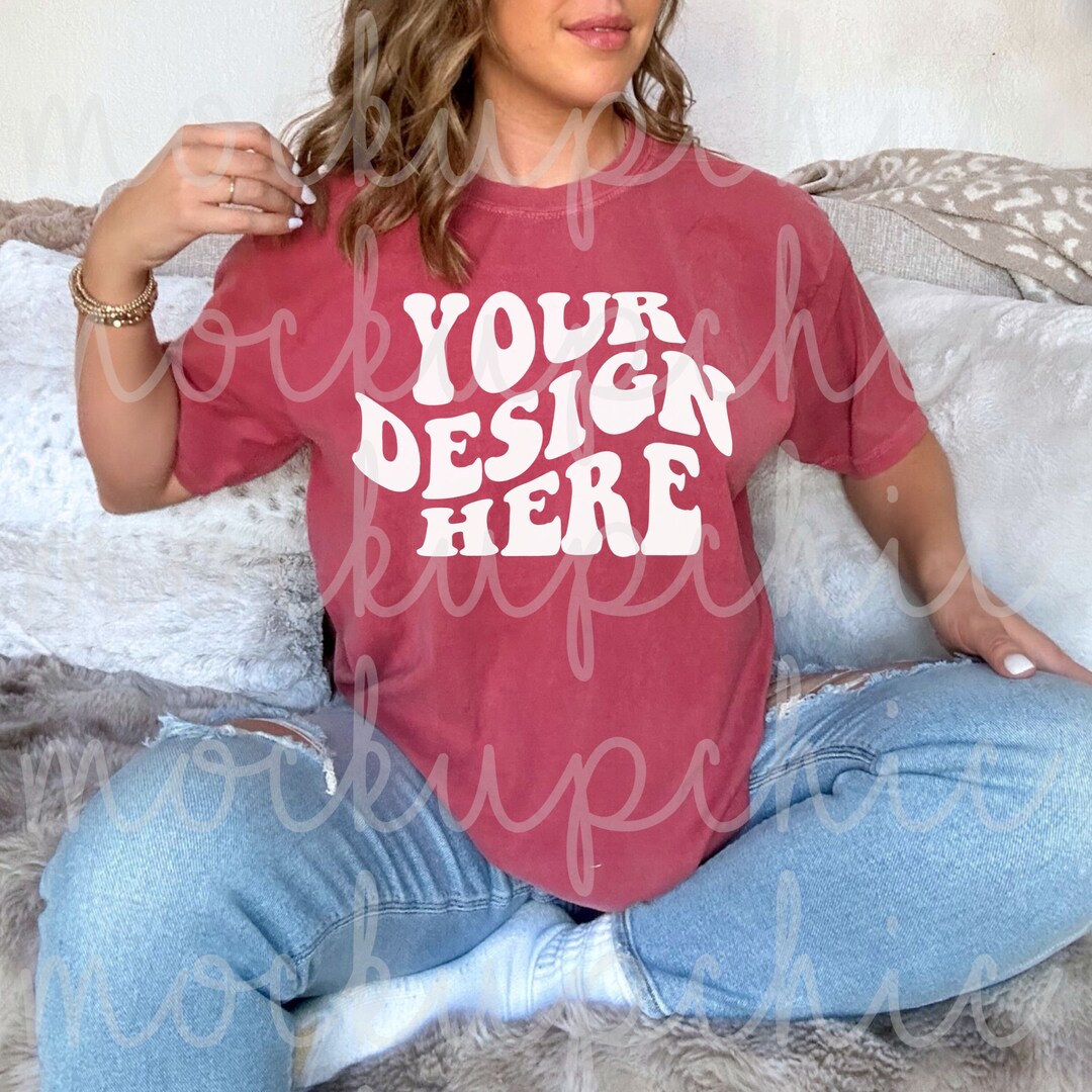 Crimson Shirt Mockup, Red Comfort Colors 1717 Tshirt Photo, Woman ...