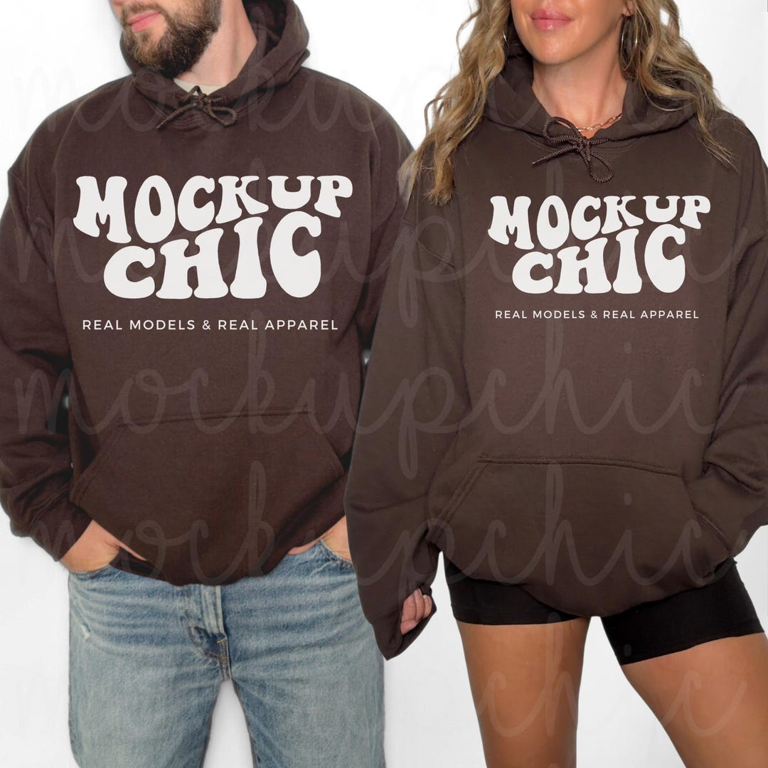Couple Mockup, Dark Chocolate Mock Up, Gildan 18500 Crewneck Mock-up ...