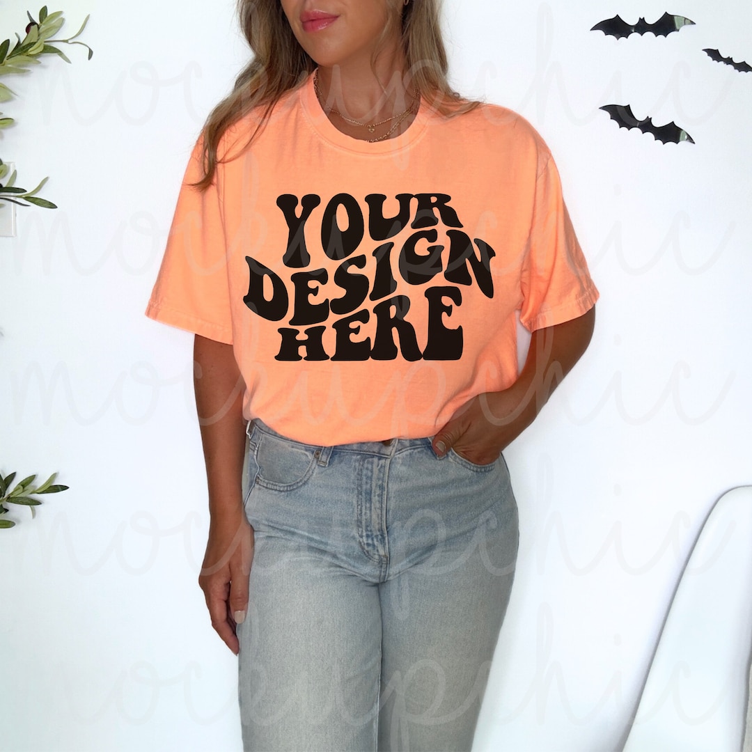 Neon Cantaloupe Halloween Mockup, Comfort Colors 1717 Orange Tshirt ...
