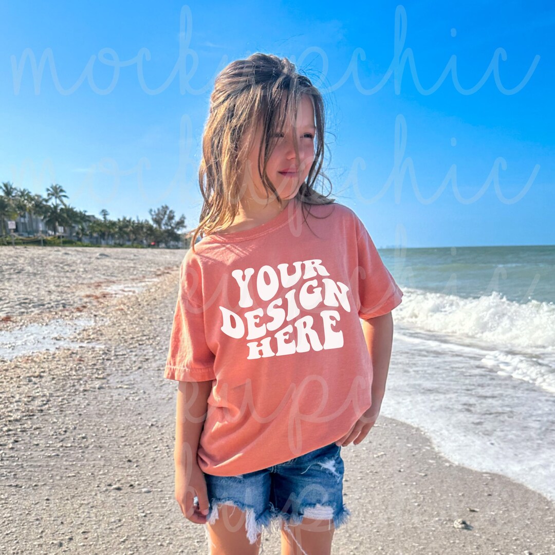 Terracotta Beach Shirt Mockup, Youth Orange Comfort Colors 9018 Tshirt ...