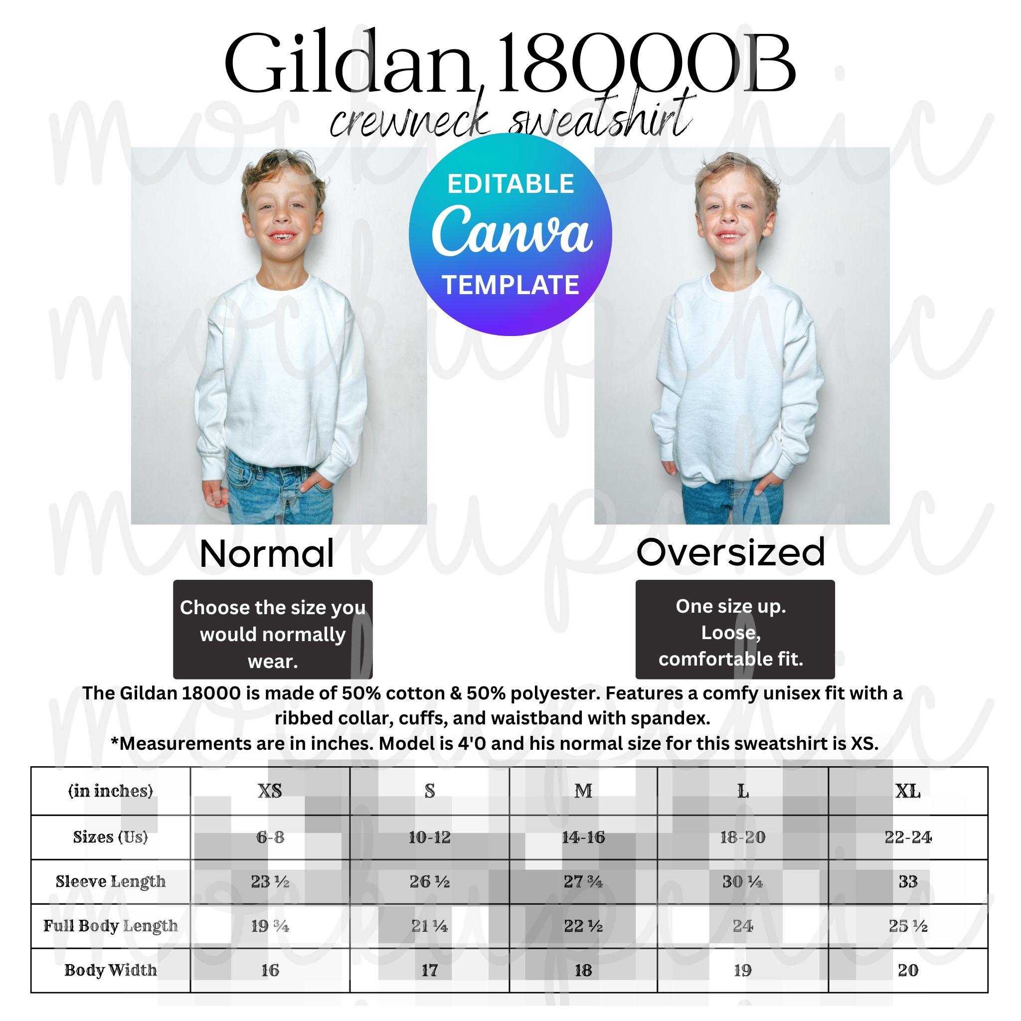 Gildan Size Chart 18000B Youth, Editable Gildan 18000 Sizes, G180B ...
