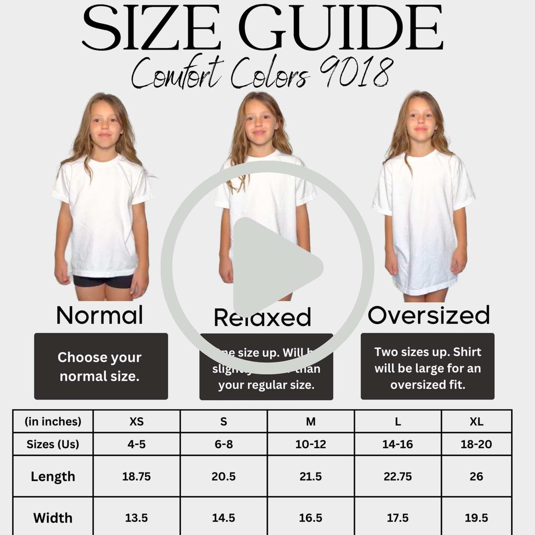 Comfort Colors 9018 Video Size Chart, C9018 Youth Sizes MP4, Shirt ...