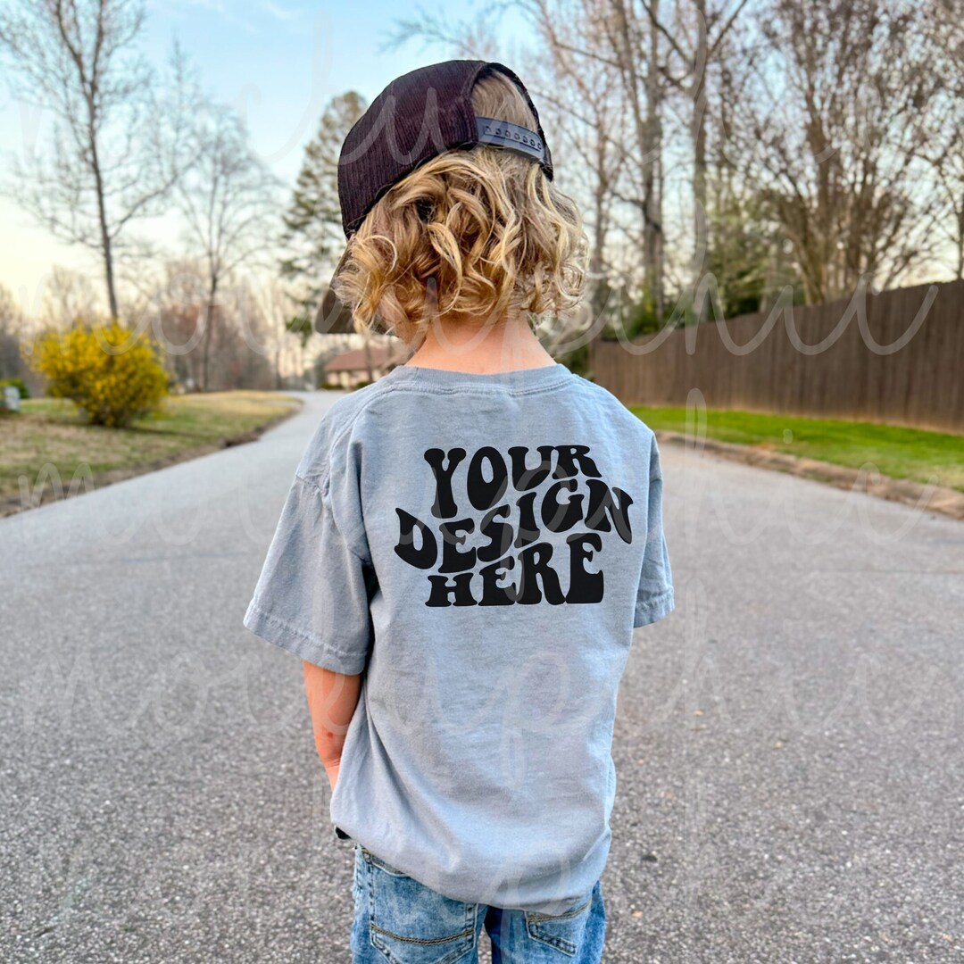 Granite Comfort Colors 9018 Shirt Mockup, Youth Gray Back of Tshirt ...