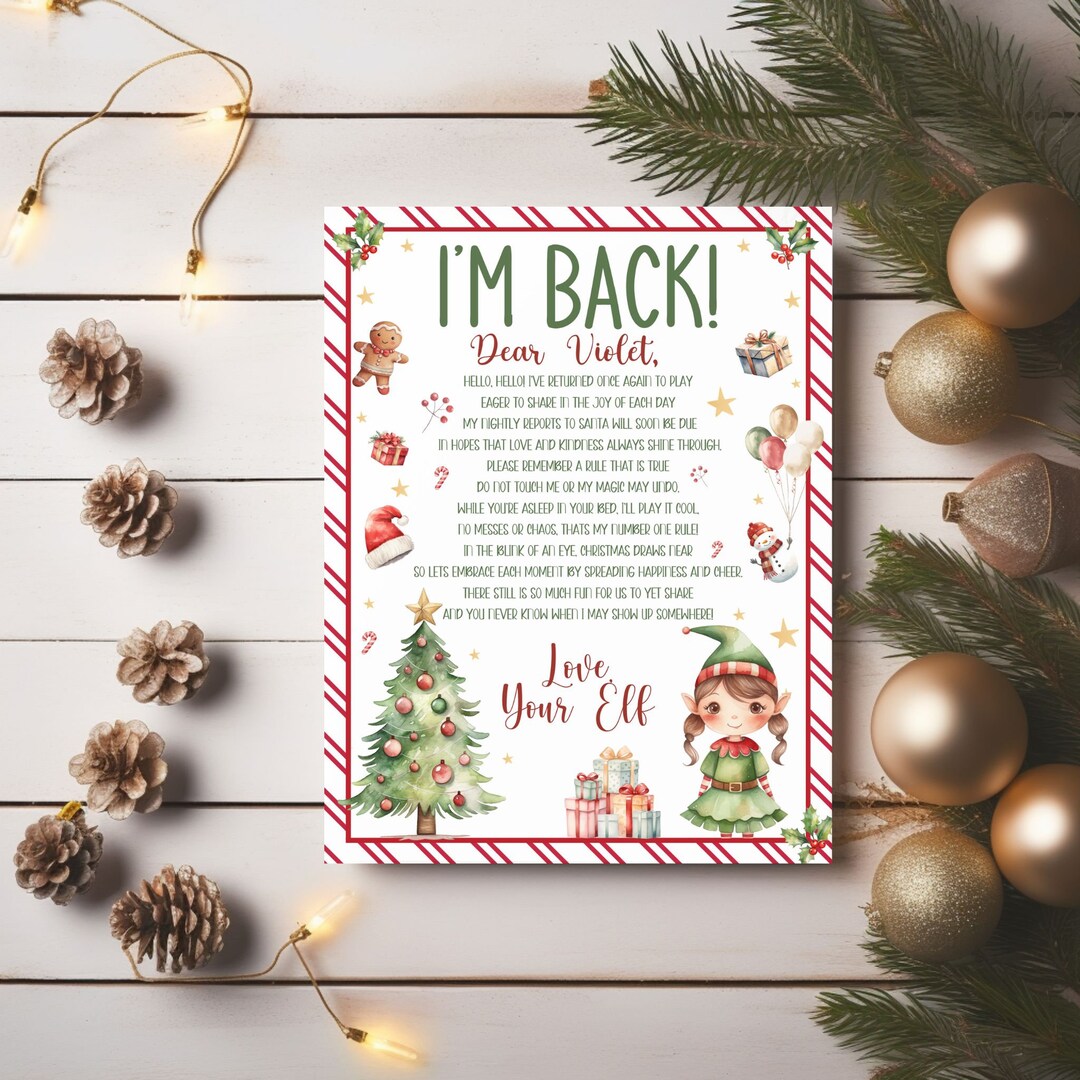 Elf Arrival Letter Girl I'm Back Letter From Elf Hello Elf Christmas ...