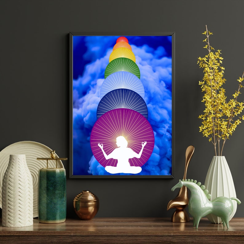 7 Chakras Zen Wall Art With Lotus Lady - Yoga Chakra - Meditation ...