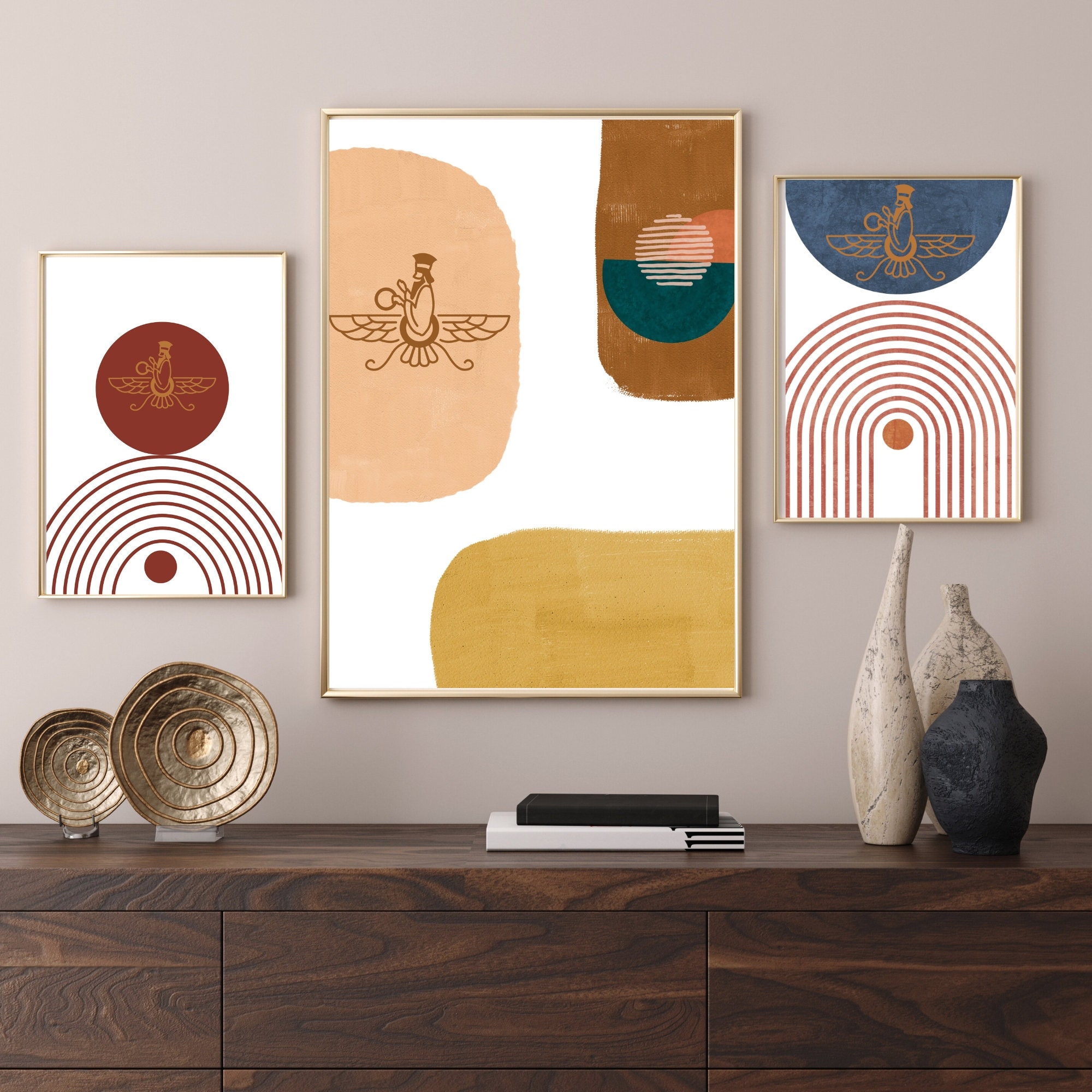 Mid Century Boho Wall Art With Ahura Mazda Symbol - Etsy