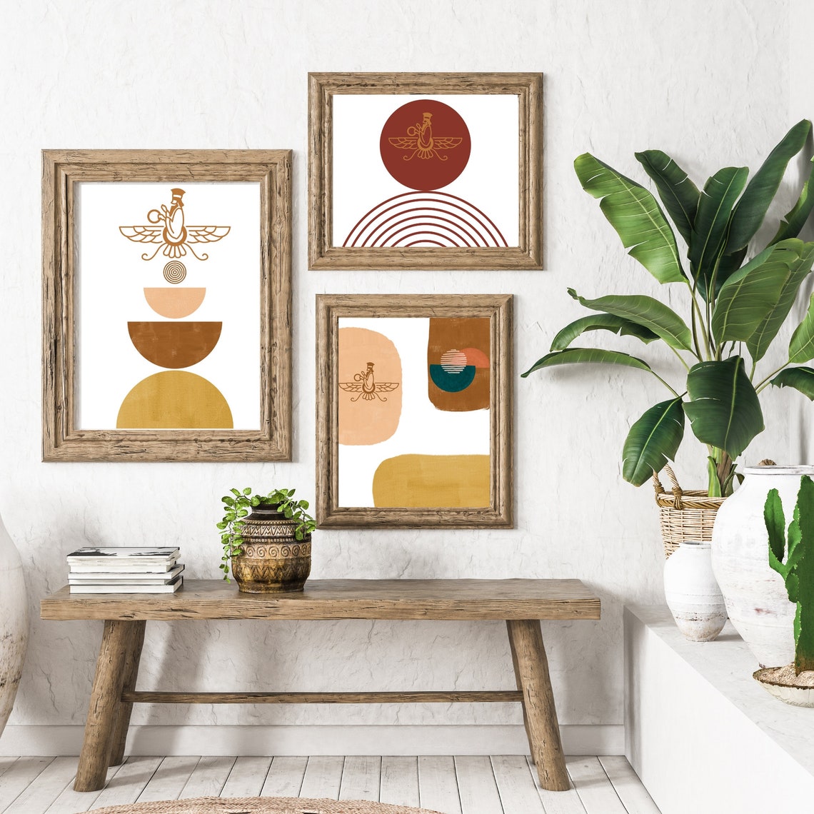 Mid Century Boho Wall Art With Ahura Mazda Symbol - Etsy