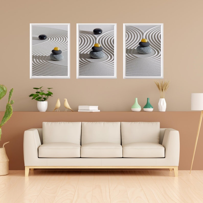 Boho Poster Set of Three Prints - Stone Sculpture, Balance Stones ...