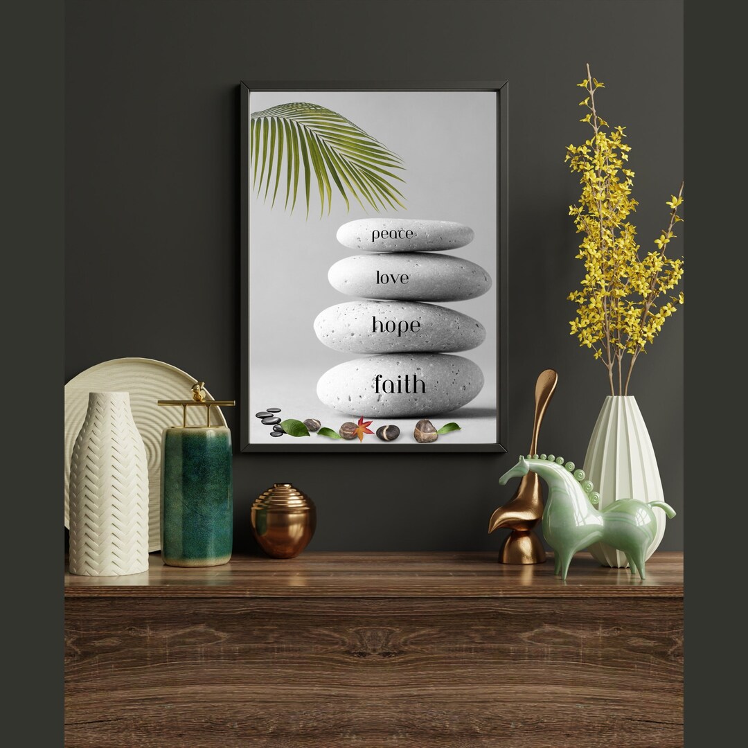 Zen Stone Art - Printable Balancing Rock and Sea Glass Wall Art - Stone ...