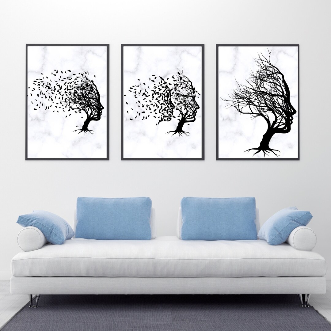 Meaningful Tree Face Wall Art - Set of 3 Prints - Nature and Feminine ...