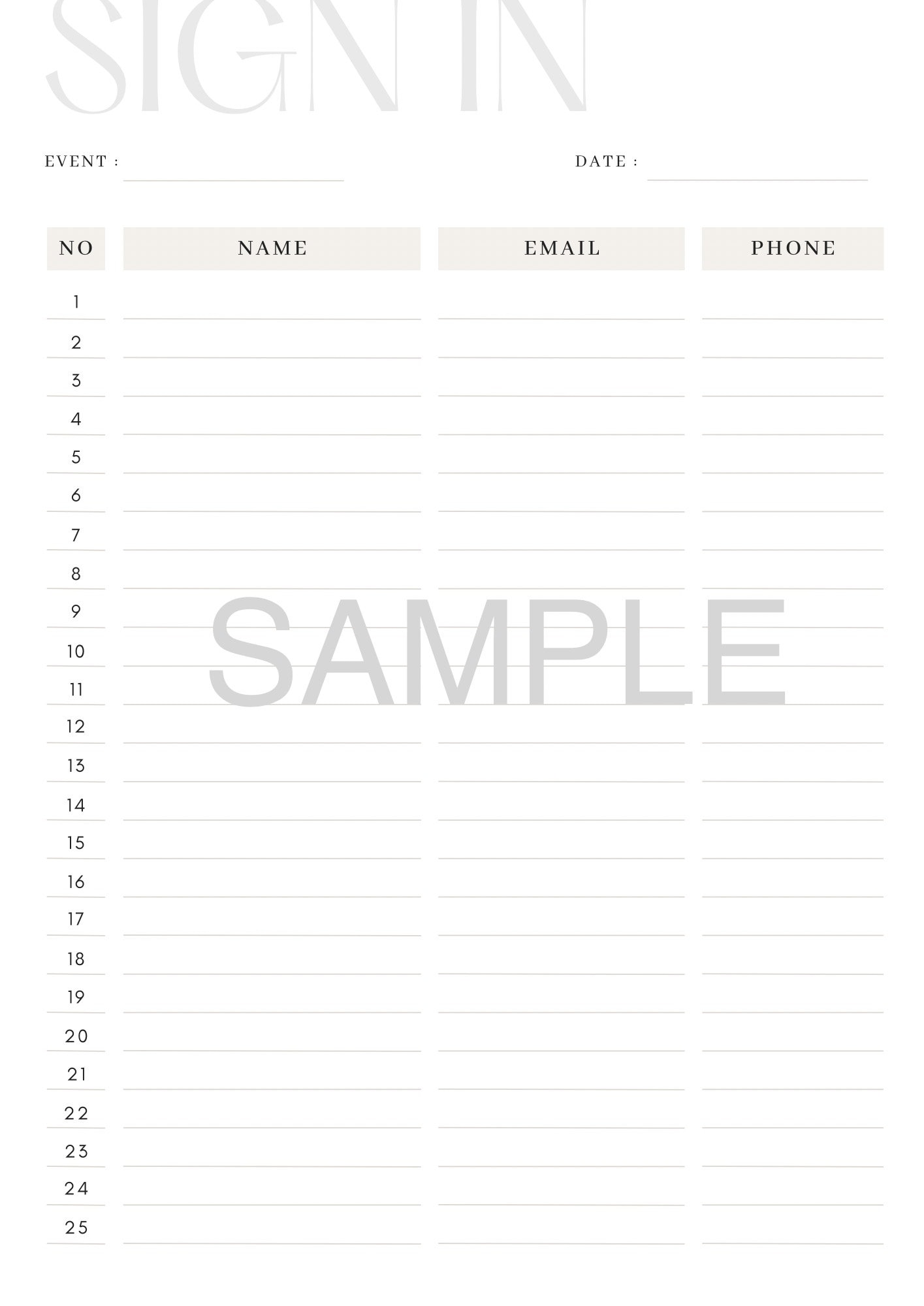 Minimalist Sign in Sheet - Etsy