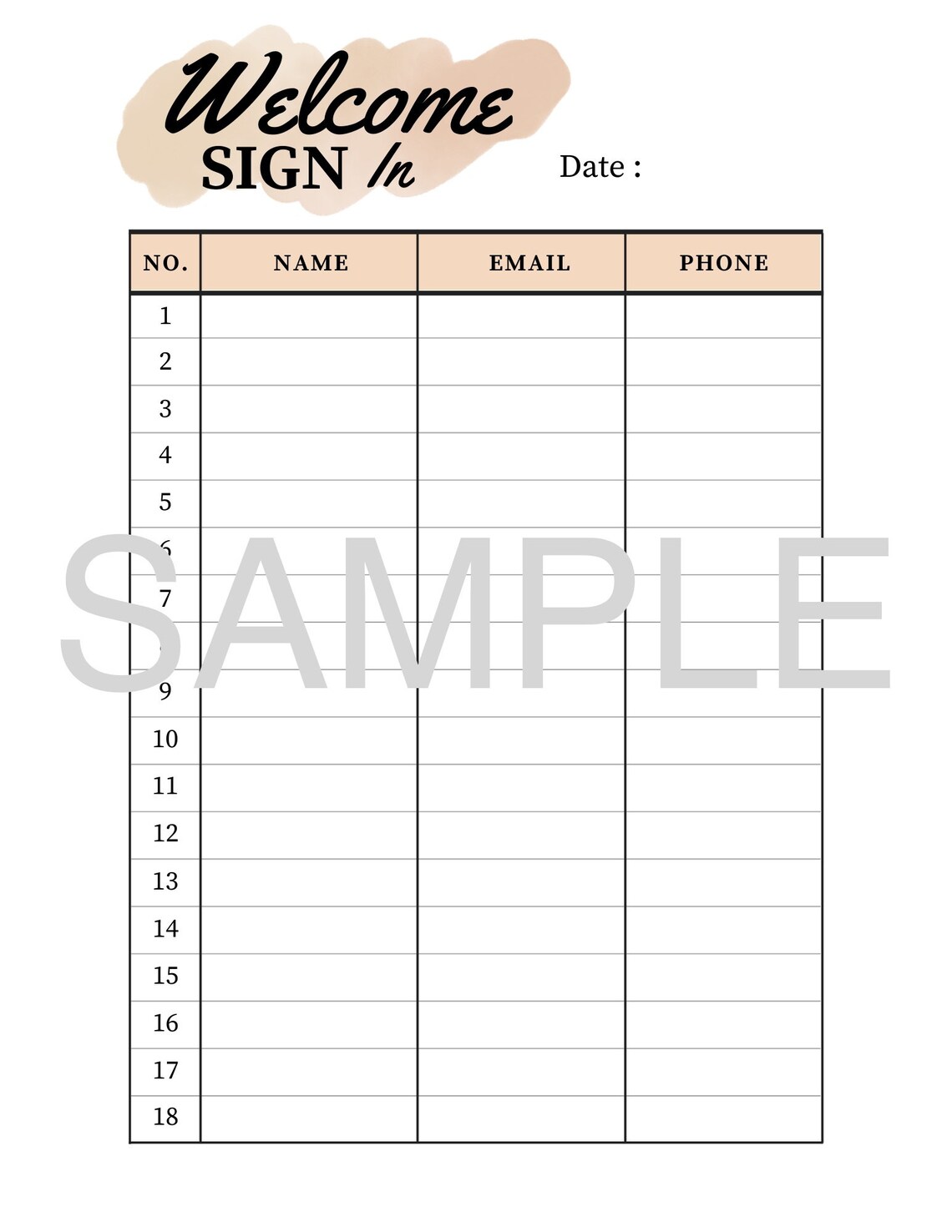 Simple Sign in Sheet - Etsy