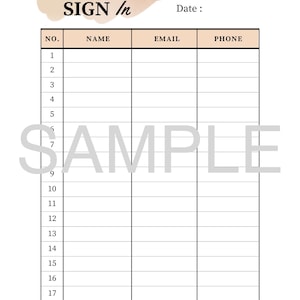 Simple Sign in Sheet - Etsy