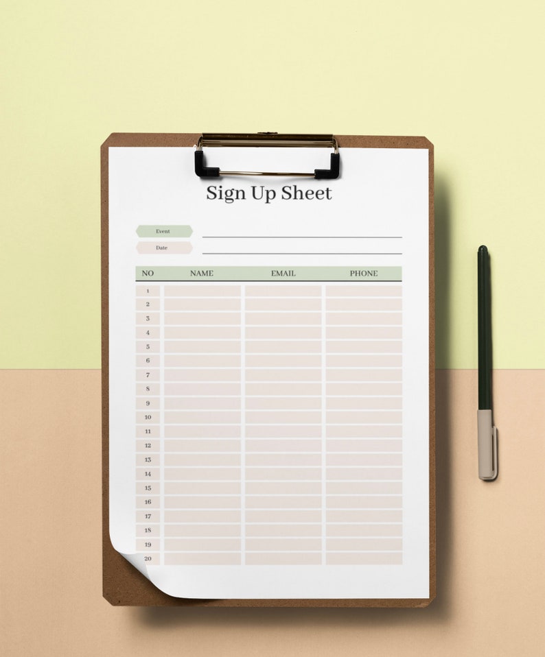 Sign up Sheet Instant Download Printable - Etsy