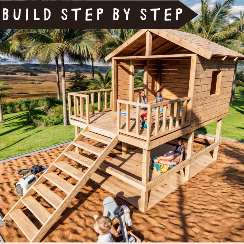 Kids Playhouse Plans: Wooden Garden Playhouse With Slide (digital PDF ...