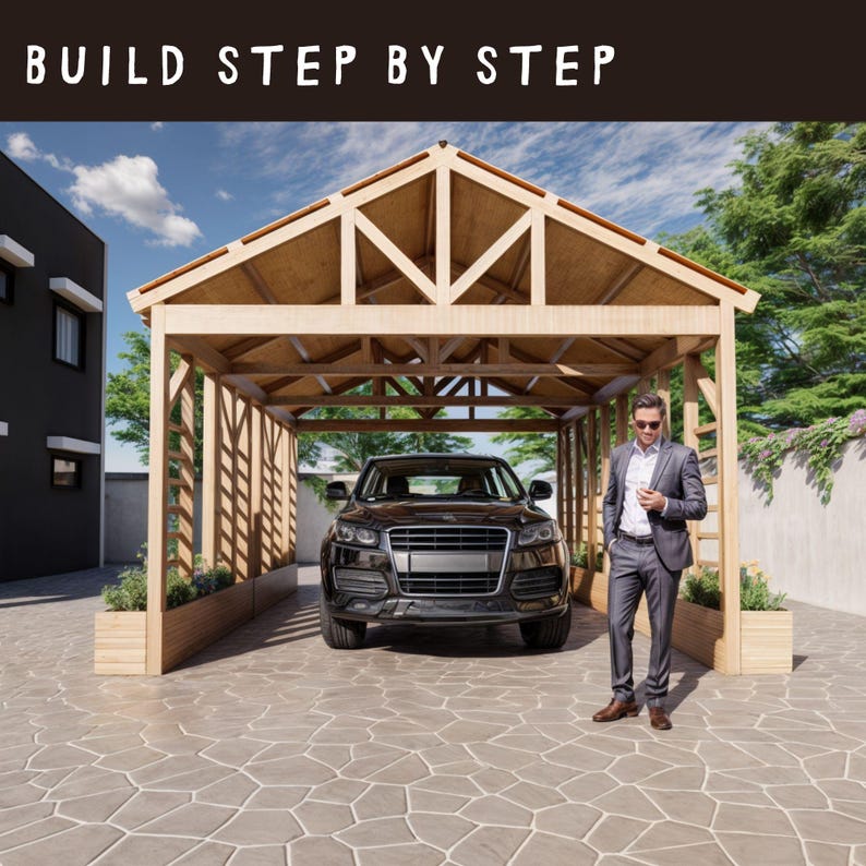 Modern Carport Plans: DIY Wooden Car Garage Blueprints (digital ...