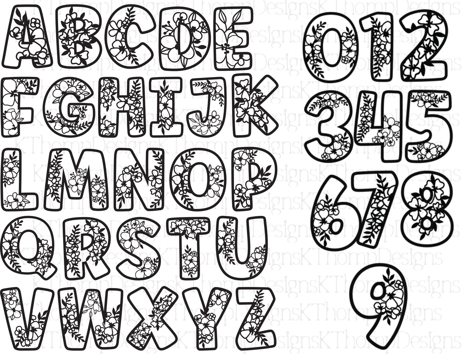 Floral Alphabet Set, Instant Digital Download, Alphabet 26 Letters ...