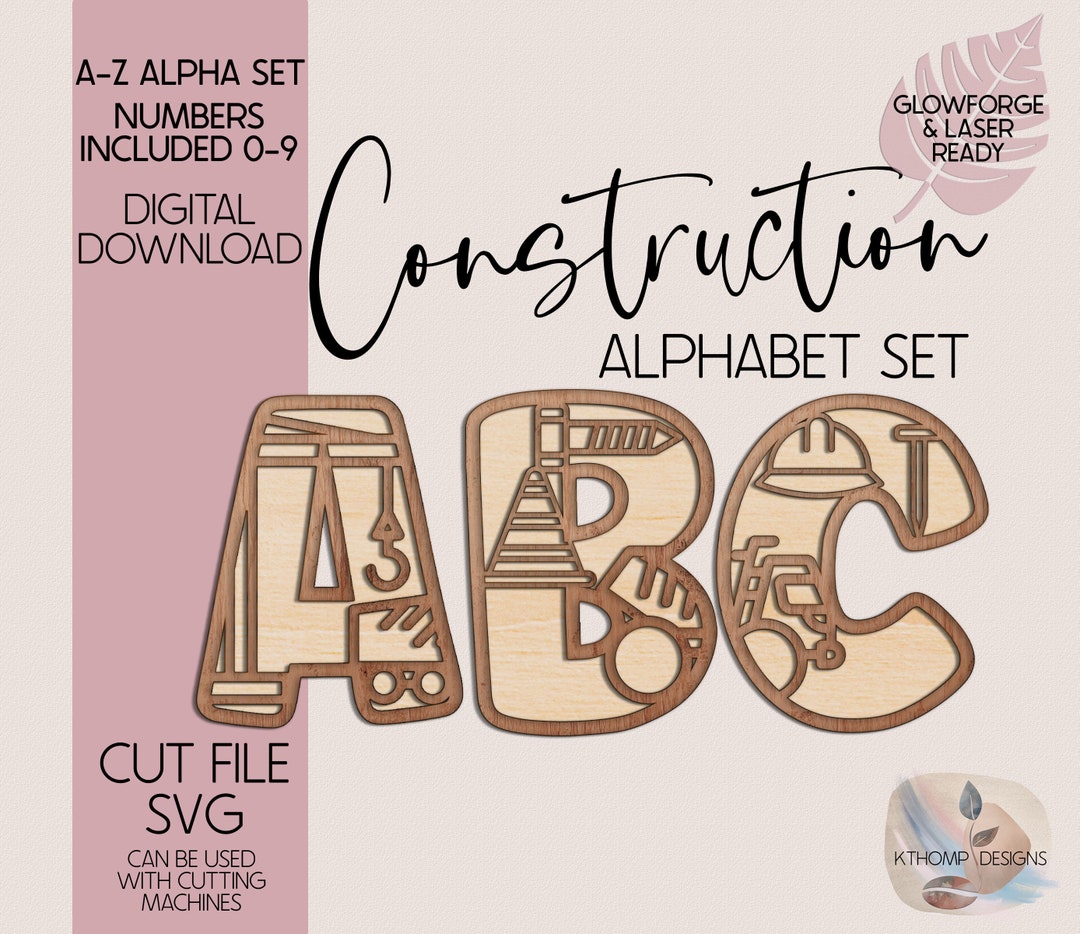 Construction Alphabet SVG: Laser Cut Files A-Z, 0-9 (digital Download ...