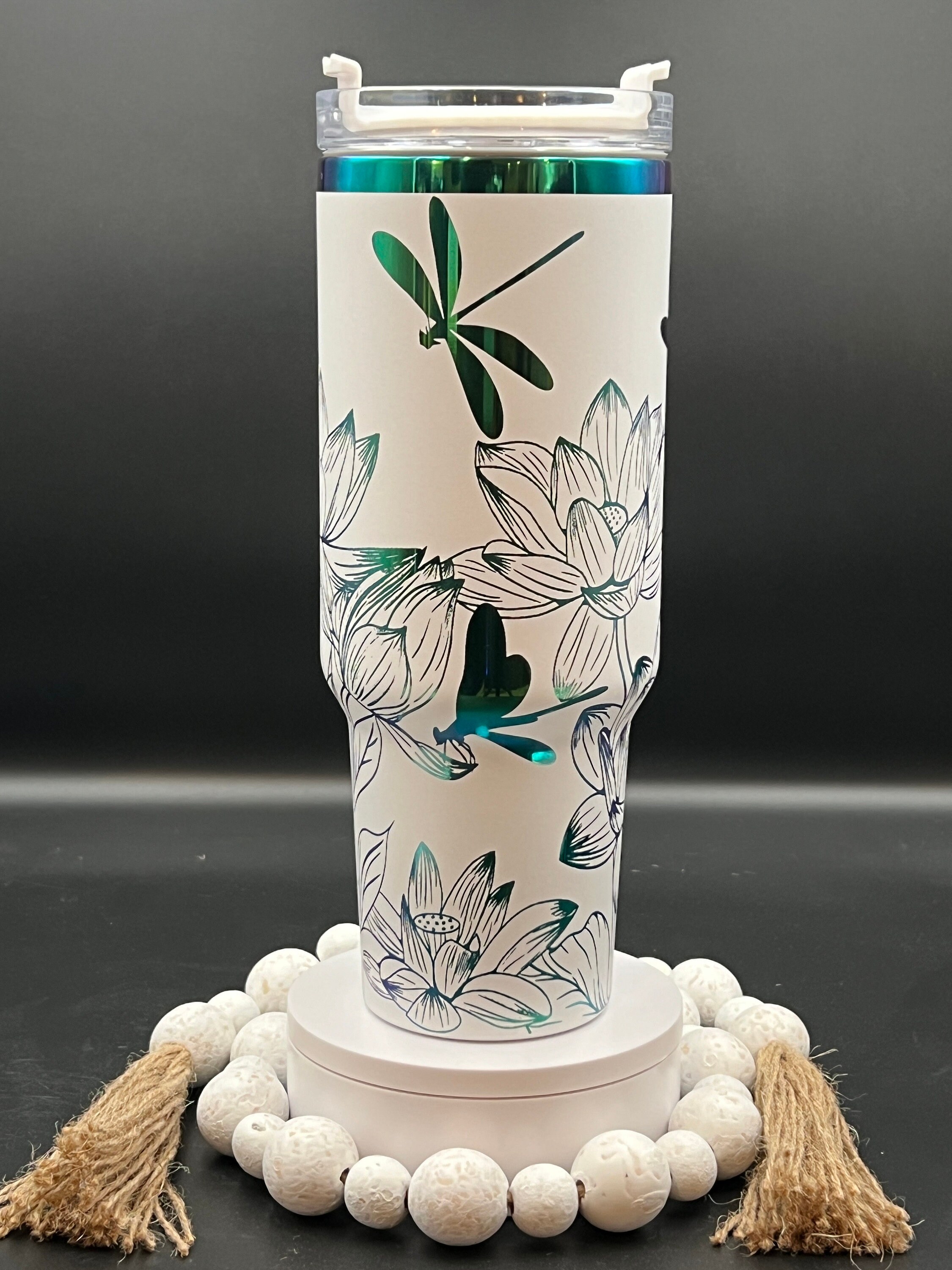 Dragonfly Lotus Flowers Laser SVG Wrap for 30oz and 40oz Handled ...